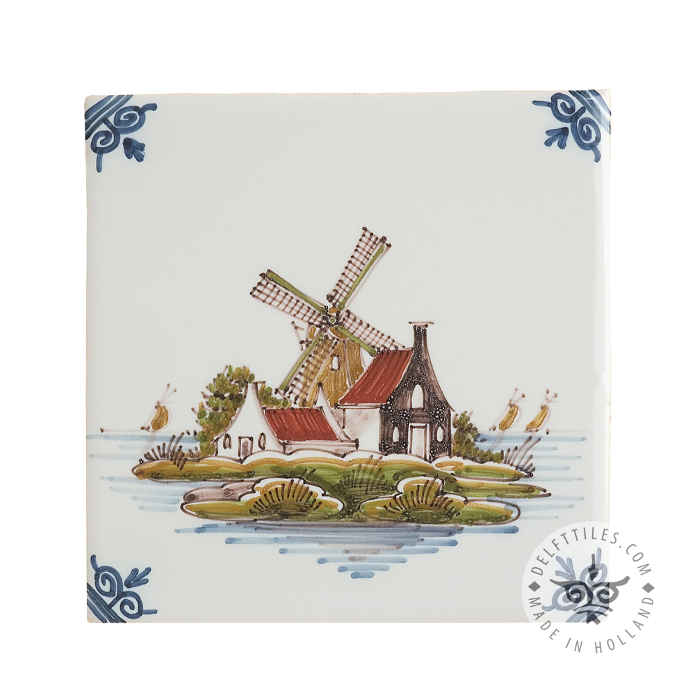 Multi color Dutch windmill tiles (TML8) - Delft Tiles