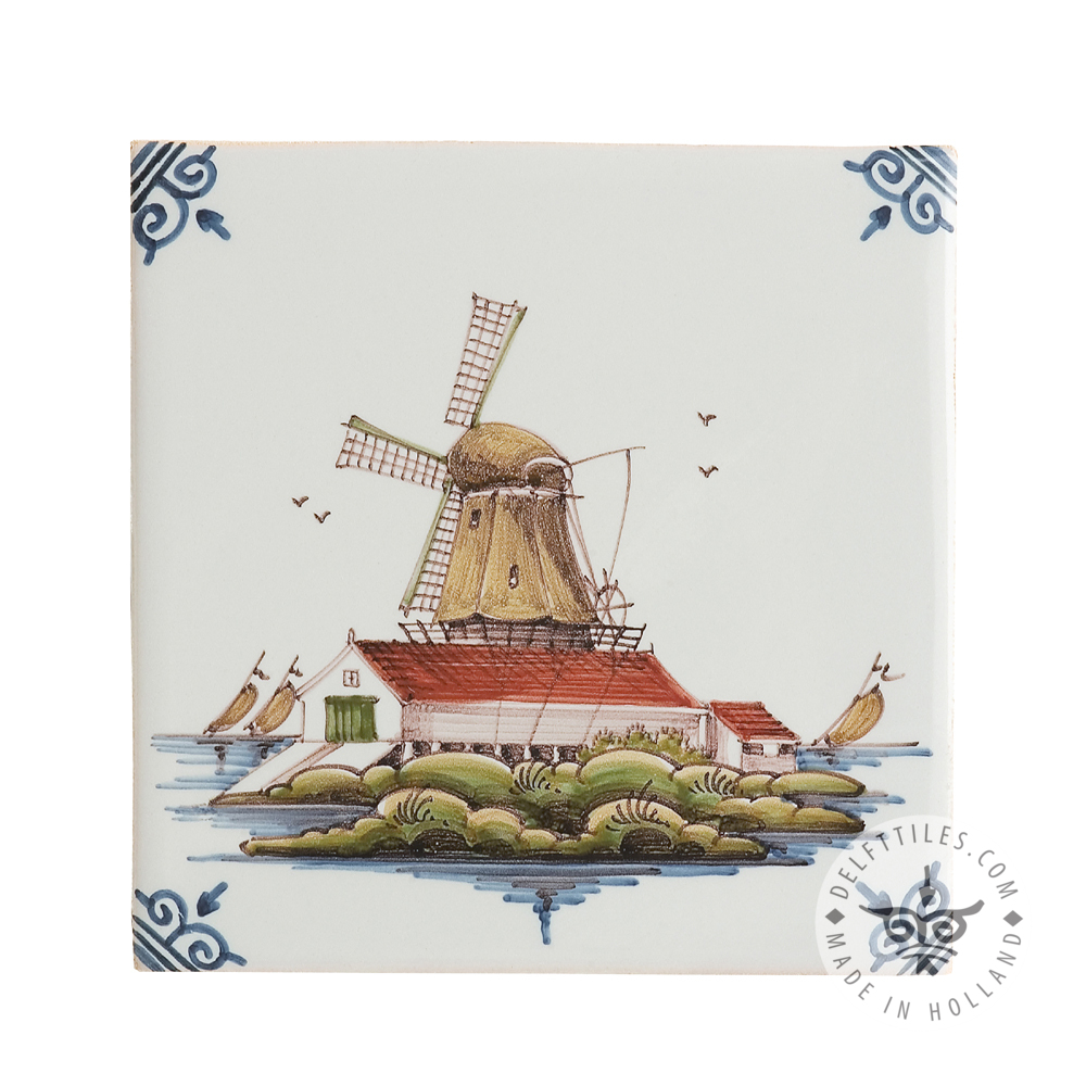 Multi color Dutch windmill tiles (TML8) - Delft Tiles
