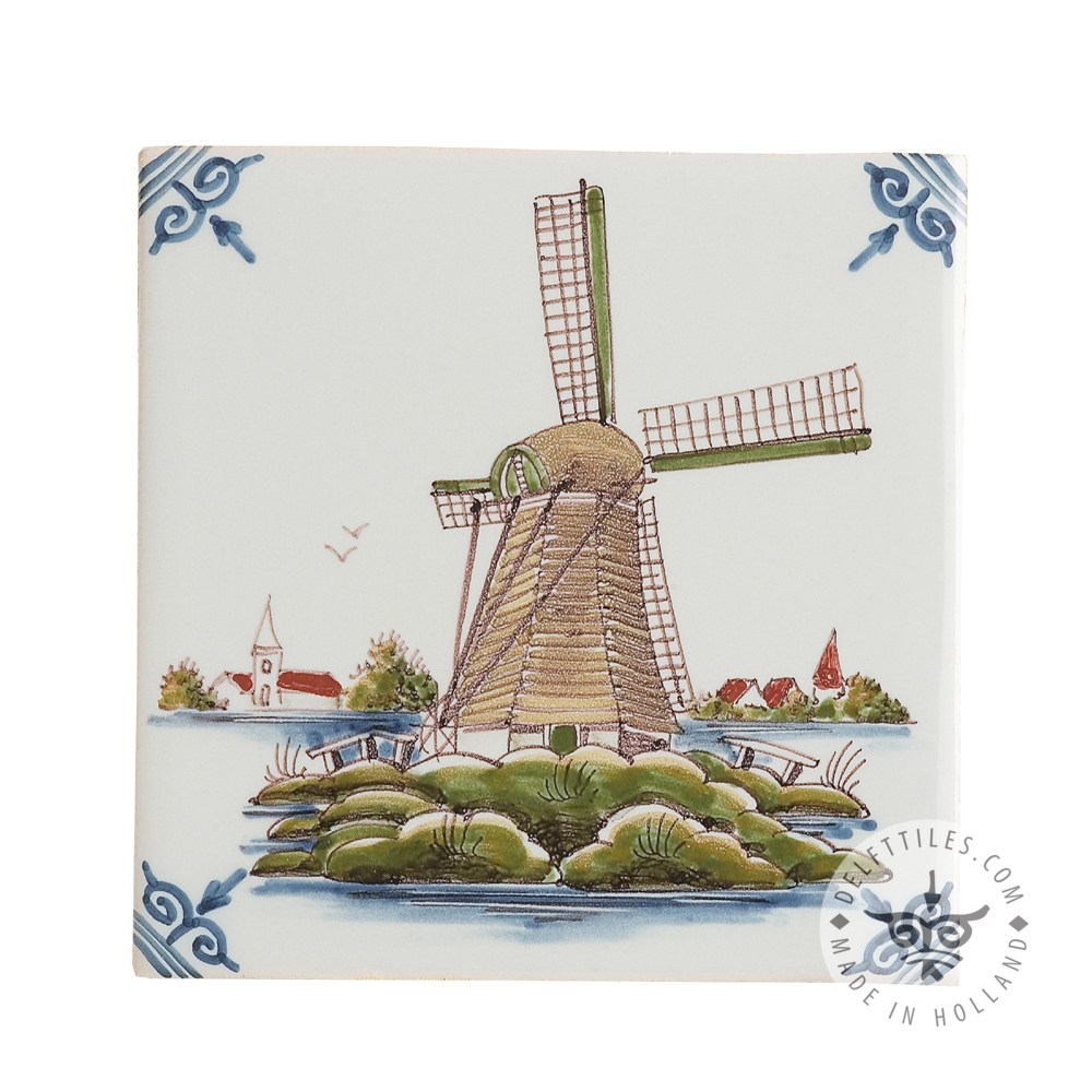 Multi color Dutch windmill tiles (TML8) - Delft Tiles