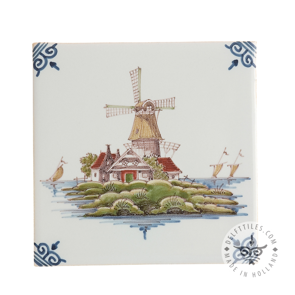 Multi color Dutch windmill tiles (TML8) - Delft Tiles