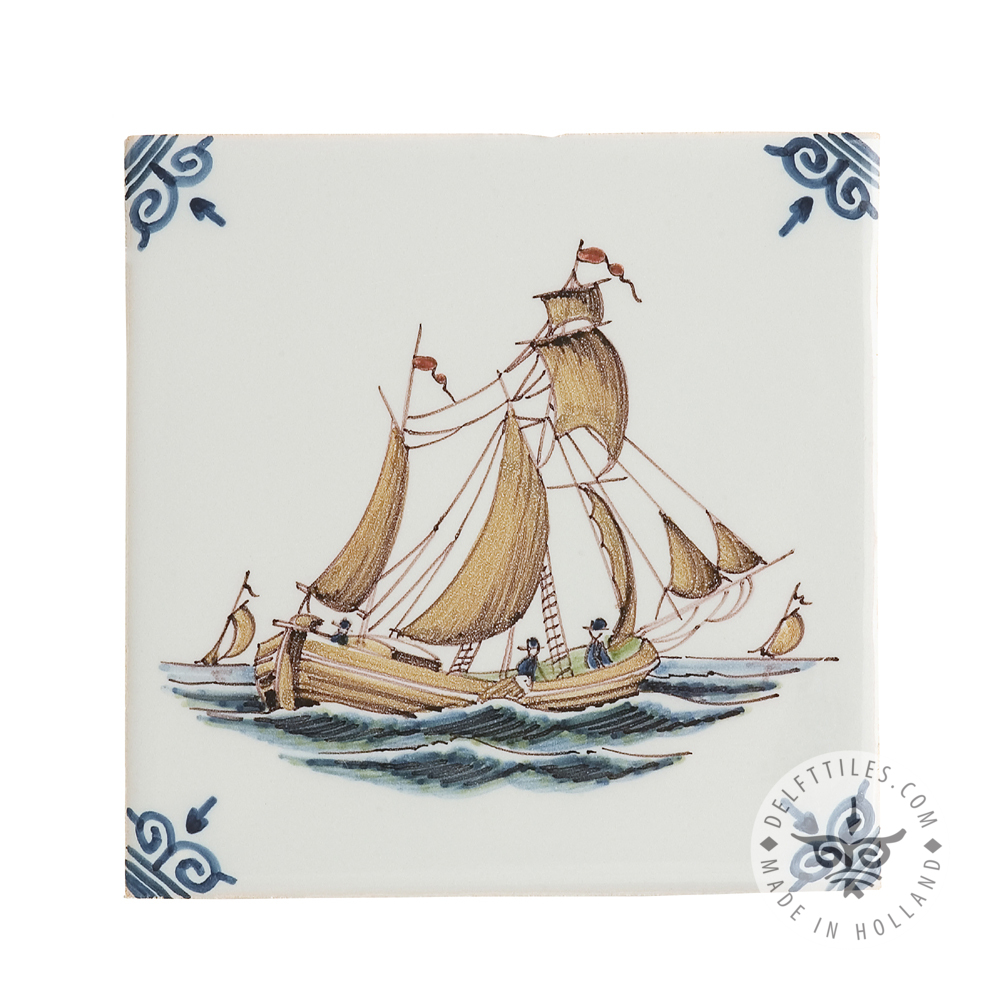 Polychrome three masted ship tiles (TMS2) - Delft Tiles