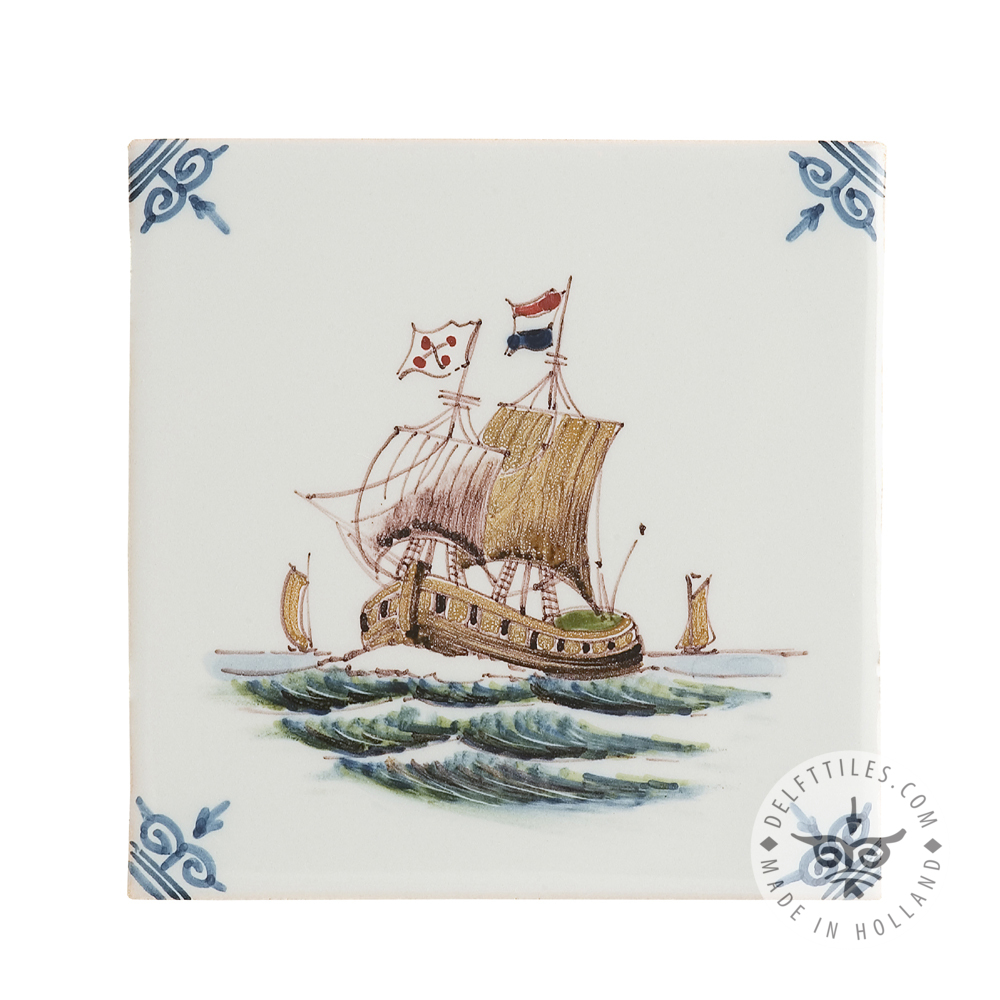 Polychrome three masted ship tiles (TMS2) - Delft Tiles