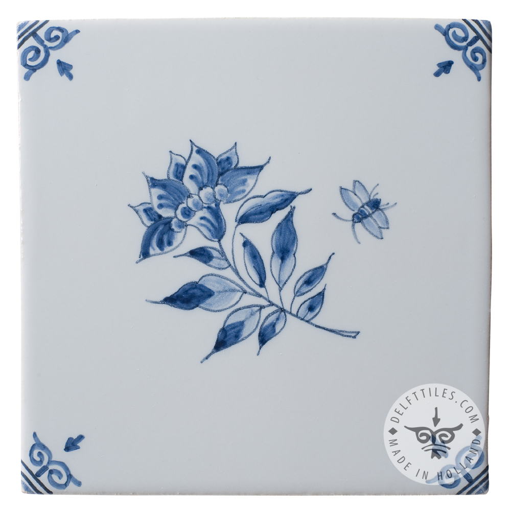 Small Delft blue decorated flower tiles (TMB3) - Delft Tiles