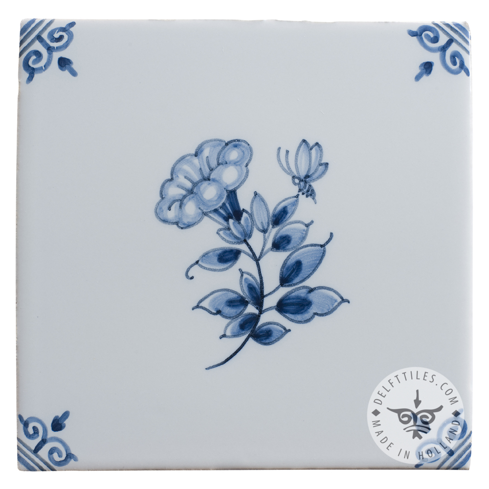 Small Delft blue decorated flower tiles (TMB3) - Delft Tiles