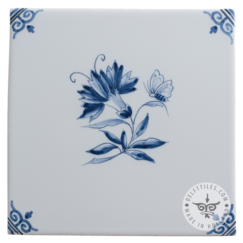 Small Delft blue decorated flower tiles (TMB3) - Delft Tiles
