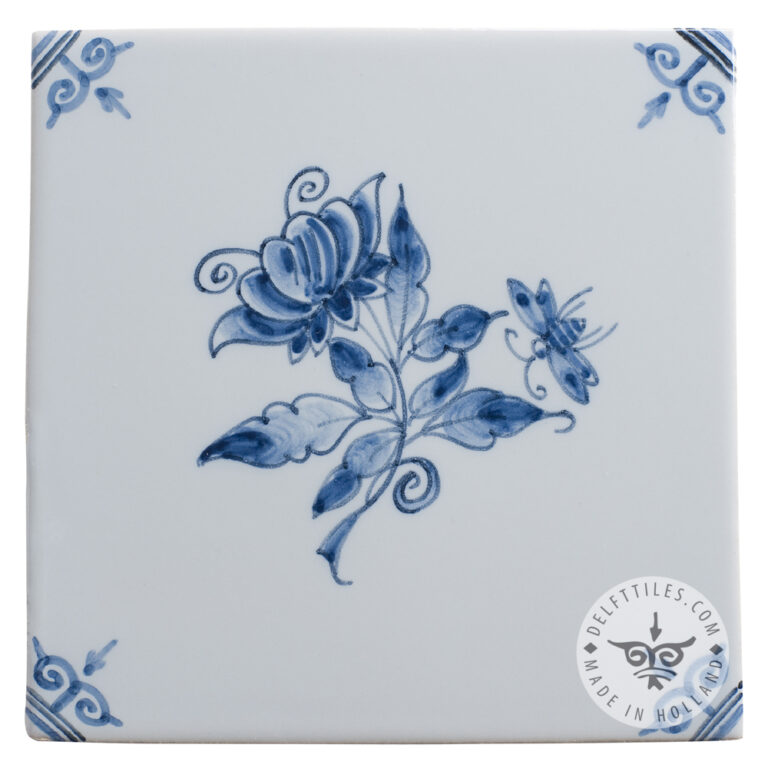 Small Delft blue decorated flower tiles (TMB3) - Delft Tiles