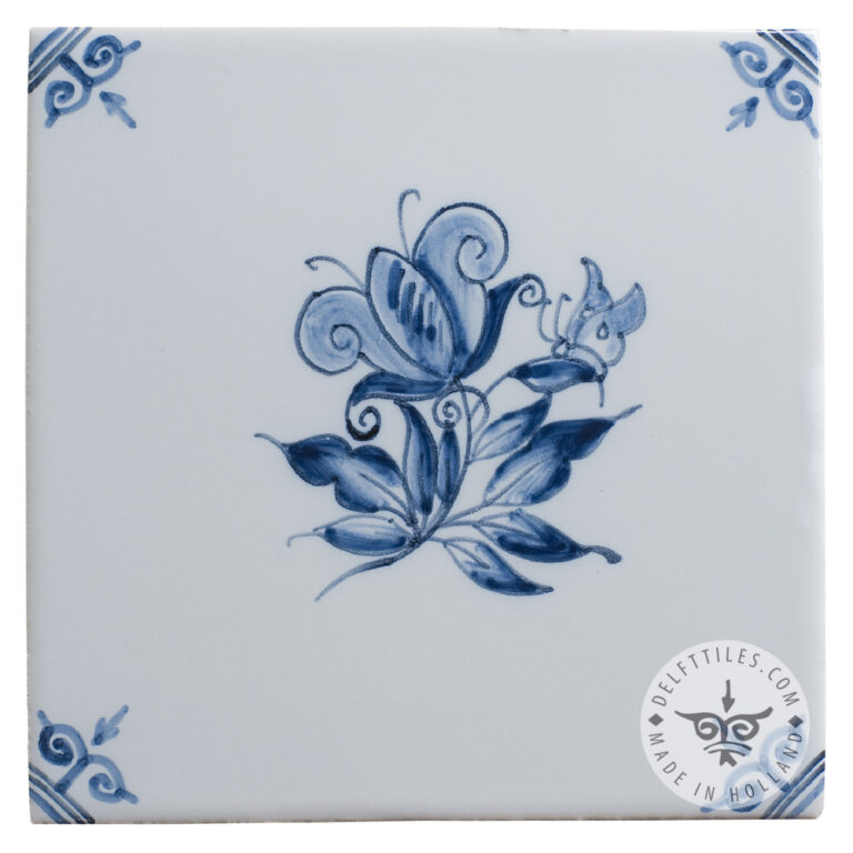 Small Delft blue decorated flower tiles (TMB3) - Delft Tiles