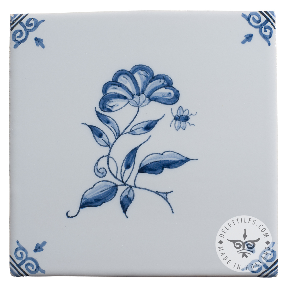 Small Delft blue decorated flower tiles (TMB3) - Delft Tiles