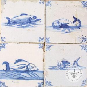 Old blue & white fish tiles #S23 - Delft Tiles