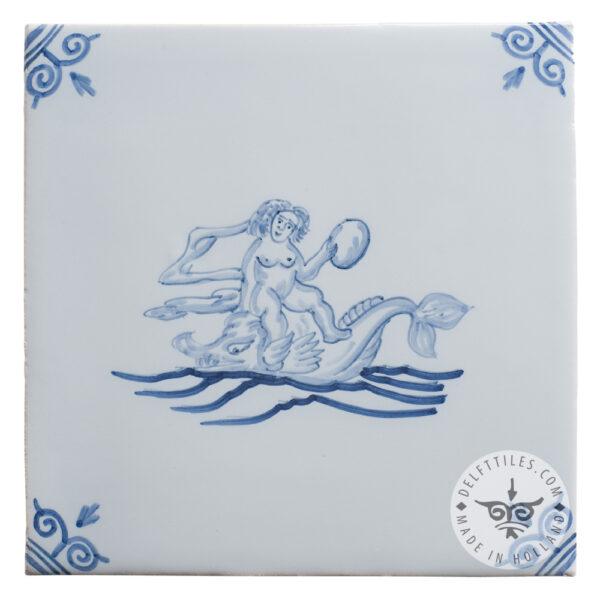 Delft Blue mermaid mermen tiles (TMS11) - Delft Tiles