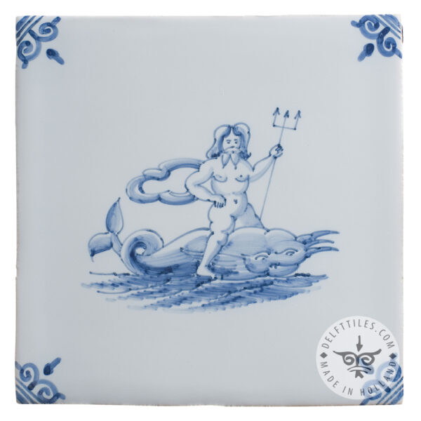 Delft Blue mermaid mermen tiles (TMS11) - Delft Tiles