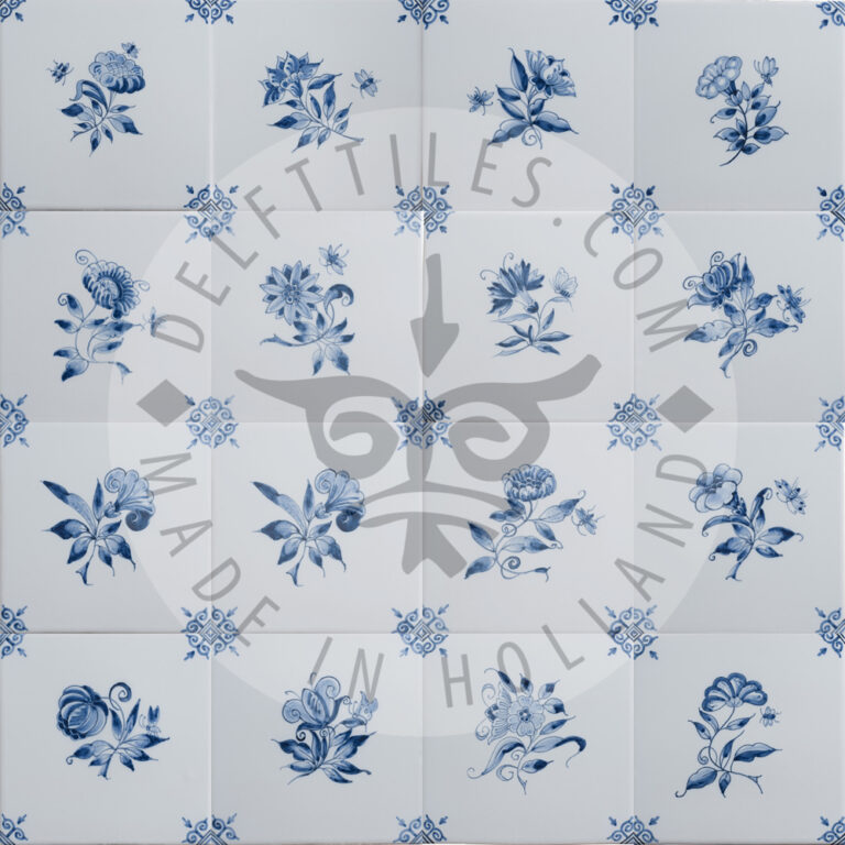 Small Delft blue decorated flower tiles (TMB3) - Delft Tiles