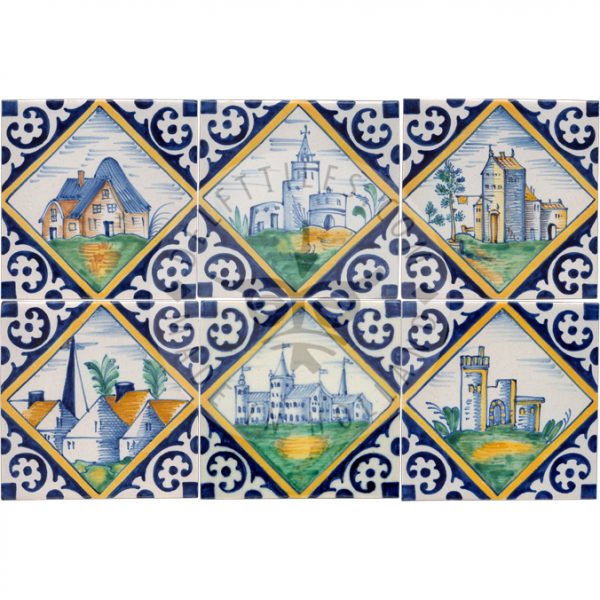 Castles and Fortresses polychrome Tiles (LB_mc) - Delft Tiles