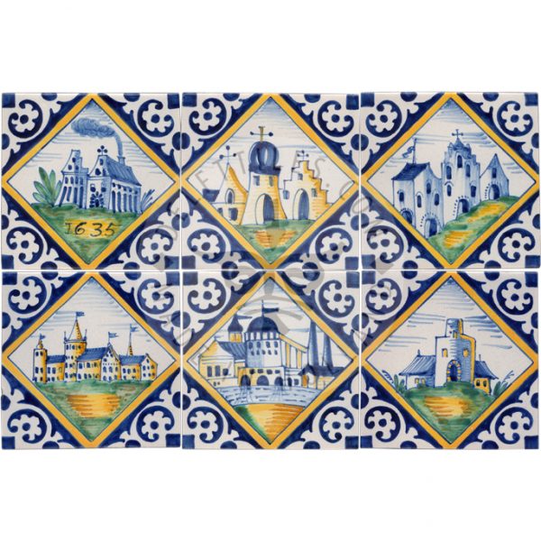Castles and Fortresses polychrome Tiles (LB_mc) - Delft Tiles