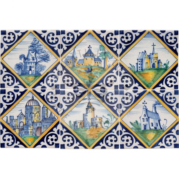 Castles and Fortresses polychrome Tiles (LB_mc) - Delft Tiles