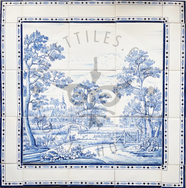 Landscape tile Mural 3x3 tiles (L9b) + B10 border - Delft Tiles