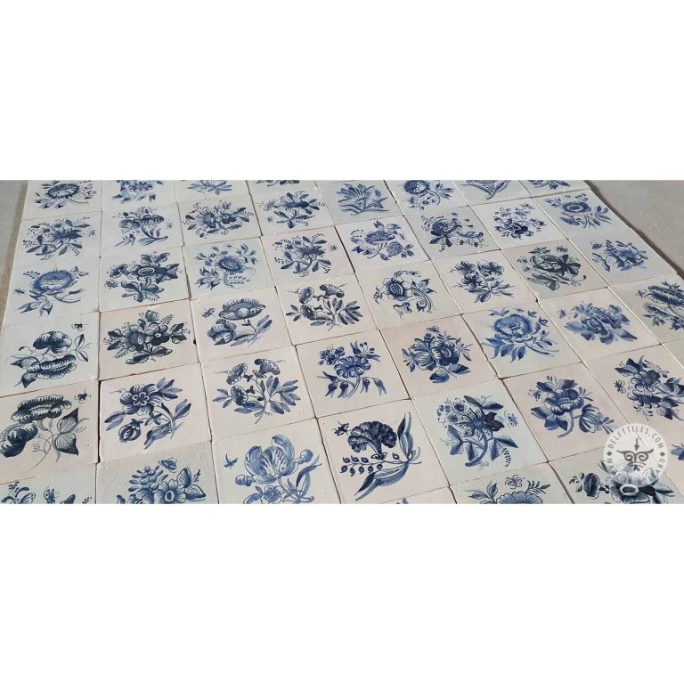 18th century Antique Delft Blue Big Flower Tiles - Delft Tiles