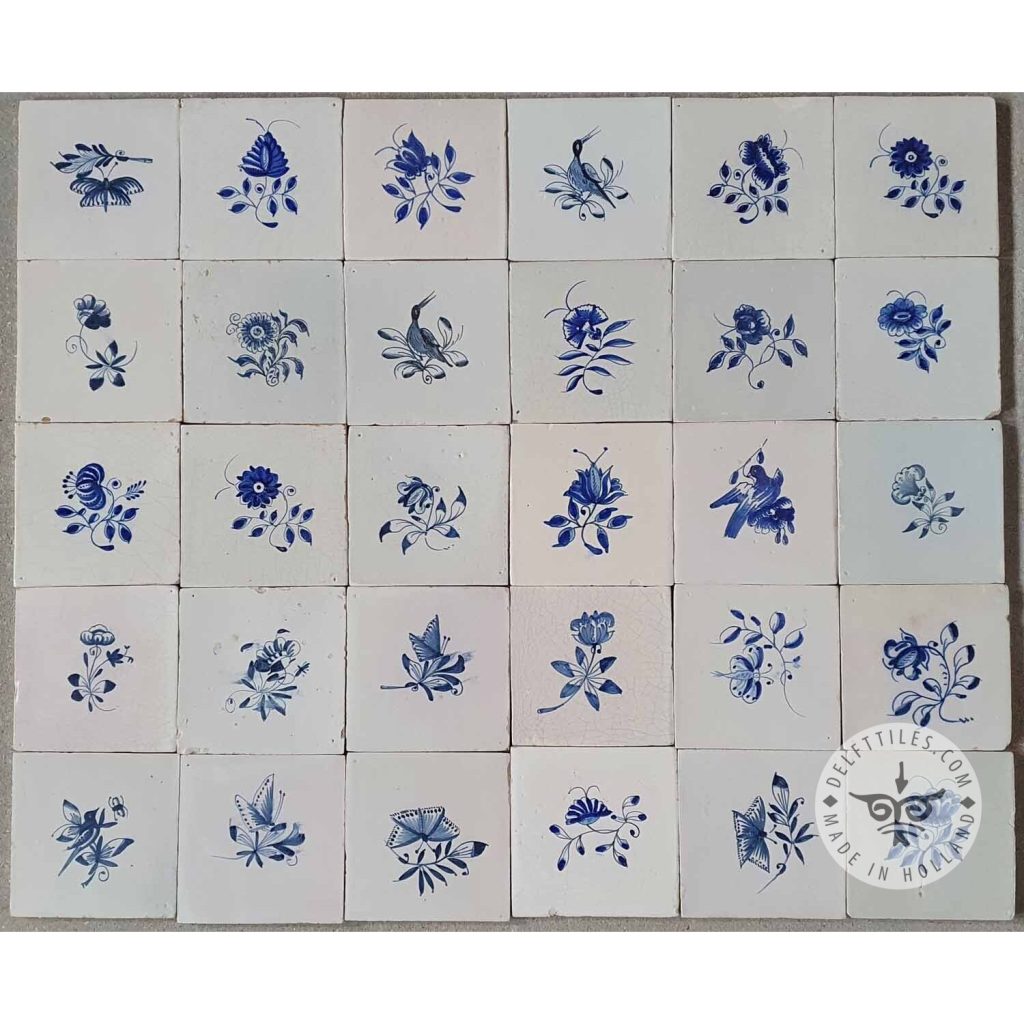 Antique Small Blue Dutch Flower Tiles - Delft Tiles