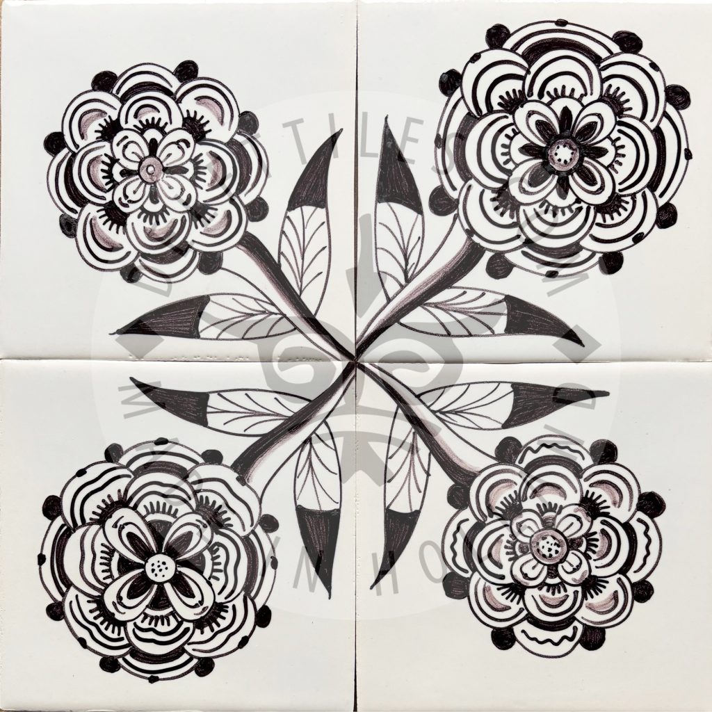 Roses Rosette with Stem (RS) - Delft Tiles