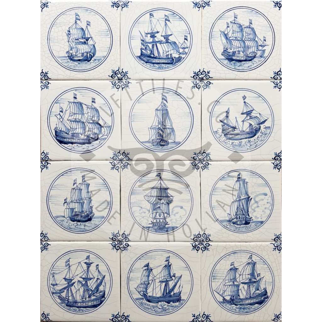 Ships In Circle Tiles (SC) - Delft Tiles